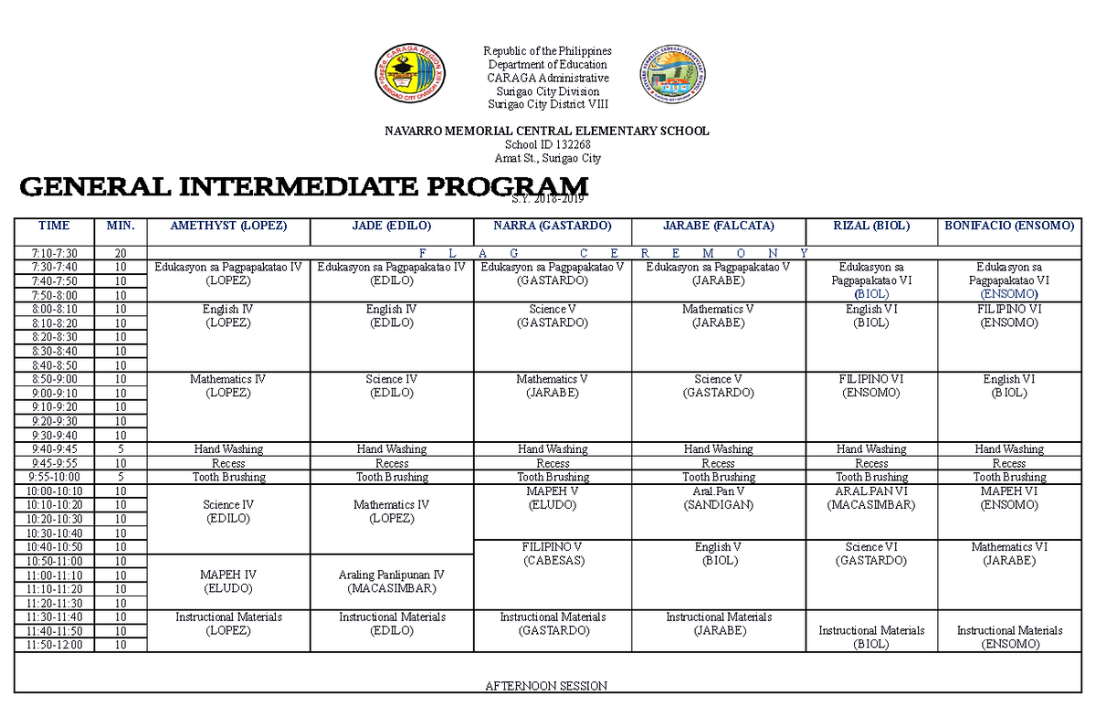 General intermediate program 2018-2019 - Republic of the Philippines ...