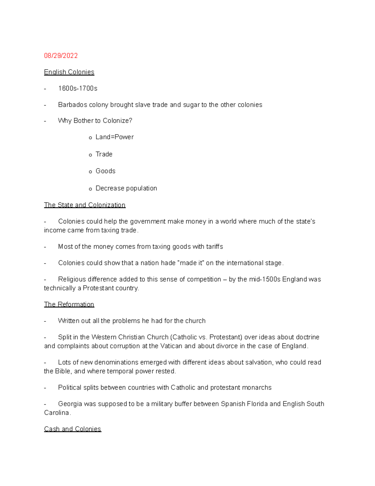 Week 3- Early Colonization 1500-1650 - 08/29/ English Colonies 1600s ...