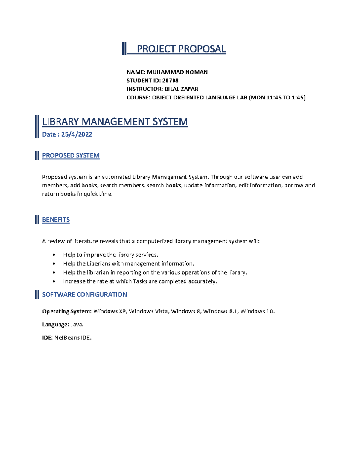 Project Proposal - lecture of ict - PROJECT PROPOSAL NAME: MUHAMMAD ...