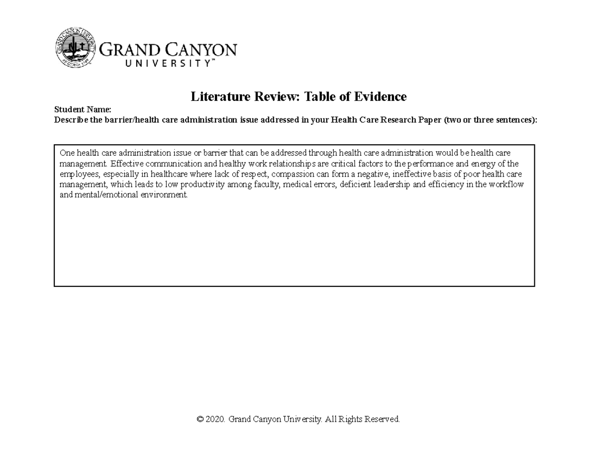 Literature Review final research paper - Literature Review: Table of ...