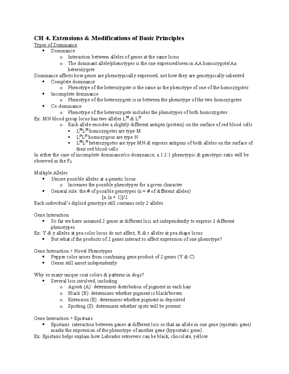 PCB 3063 CH 4 - Professor Matthew Tye - CH 4. Extensions & Modifications of Basic Principles ...