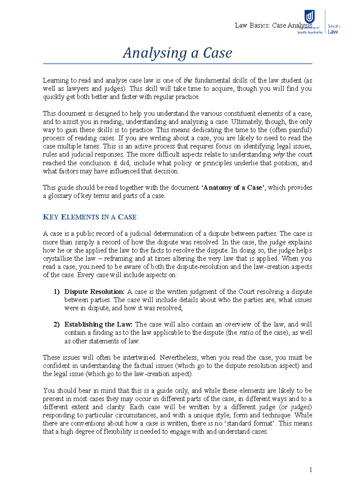 Analysing a Case - Analysing a Case Learning to read and analyse case ...