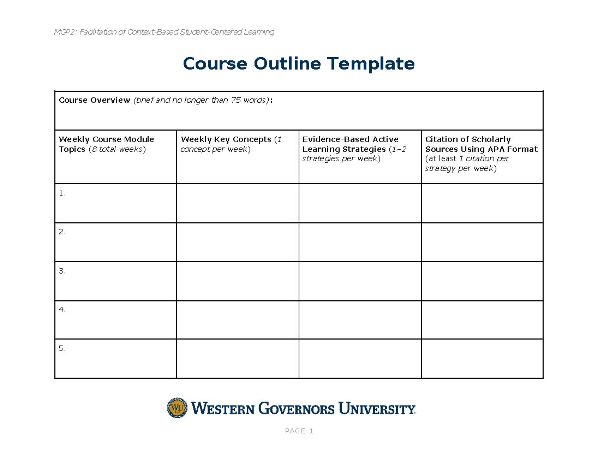 Course Outline Template - C919 - MGP2: Facilitation of Context-Based ...