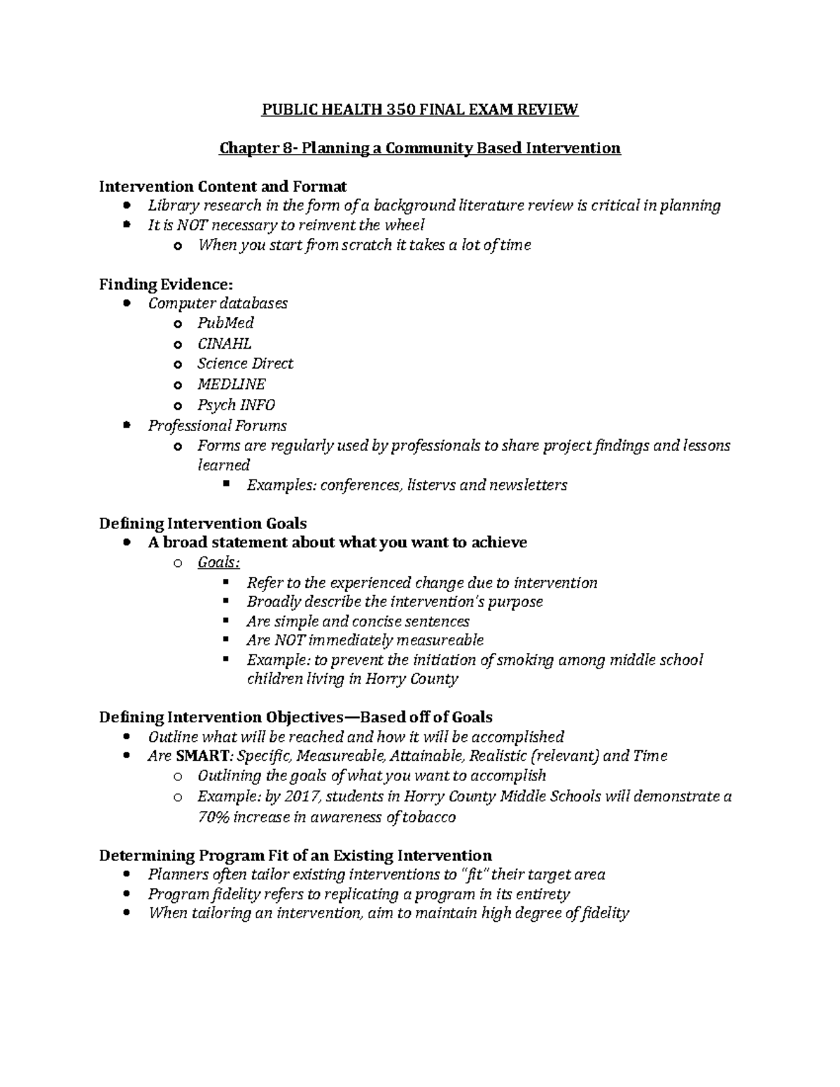 Public Health 350 Final EXAM Review - PUBLIC HEALTH 350 FINAL EXAM ...