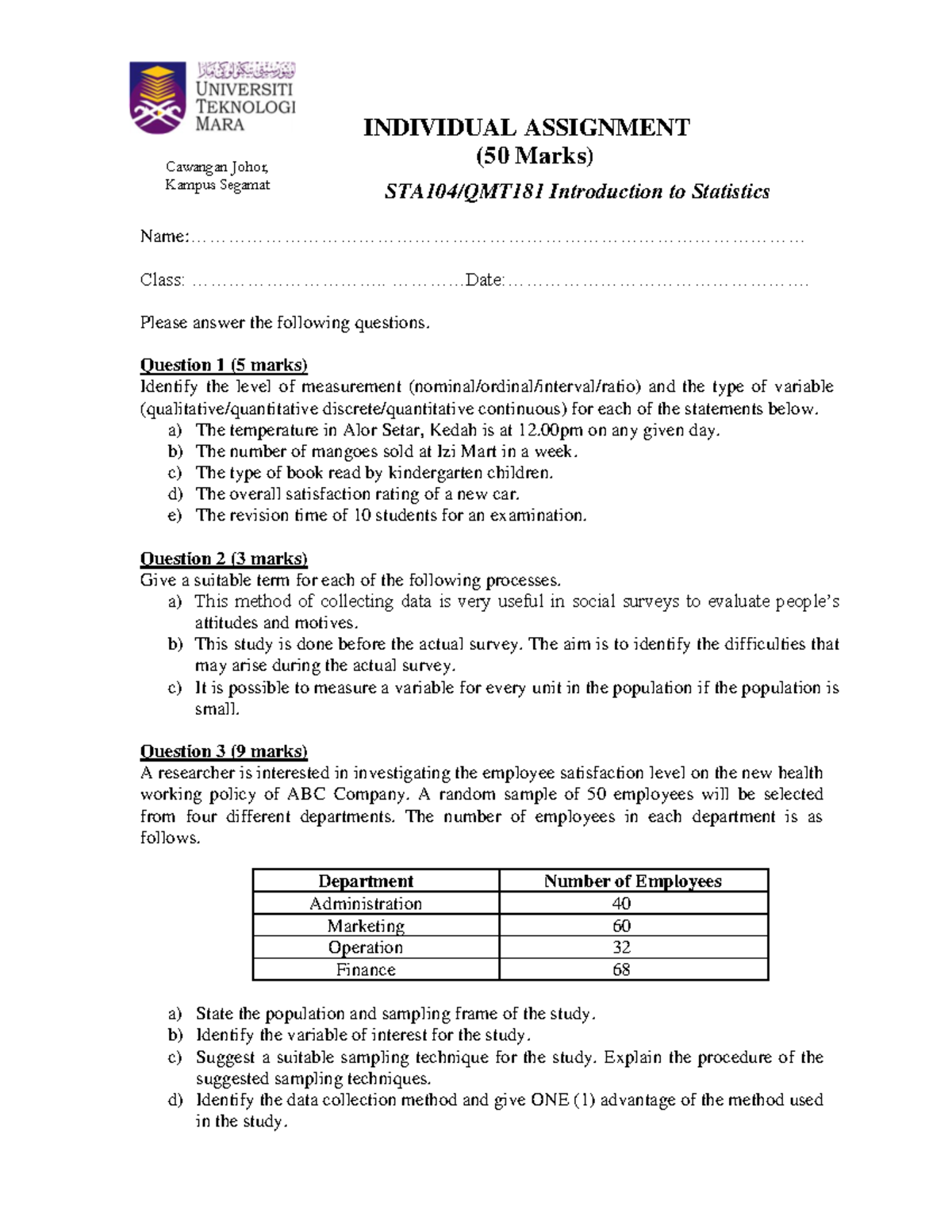 Individual Assignment Mac 2024 STA104 QMT181 - INDIVIDUAL ASSIGNMENT ...