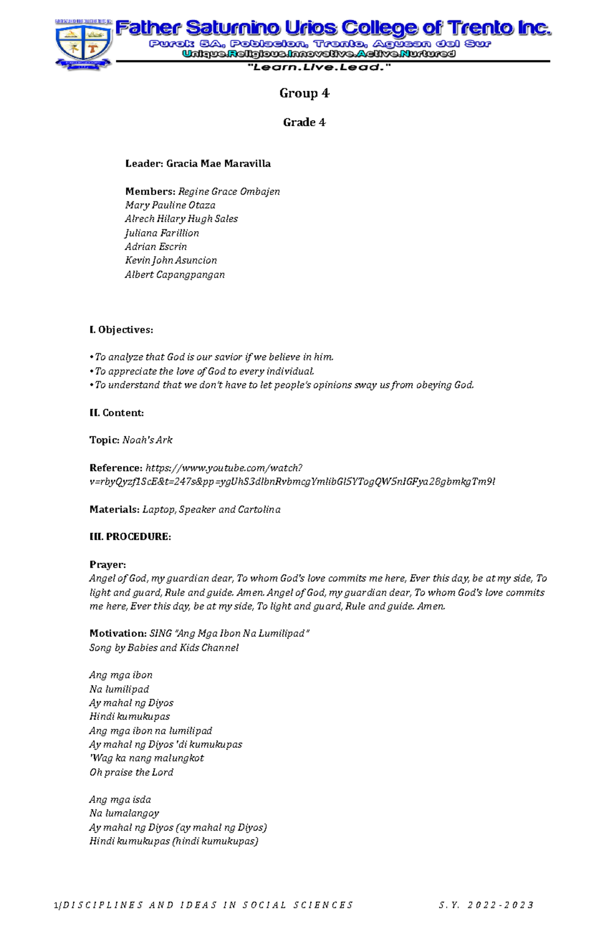 Immersion Day 2 - Group 4 Grade 4 Leader: Gracia Mae Maravilla Members ...