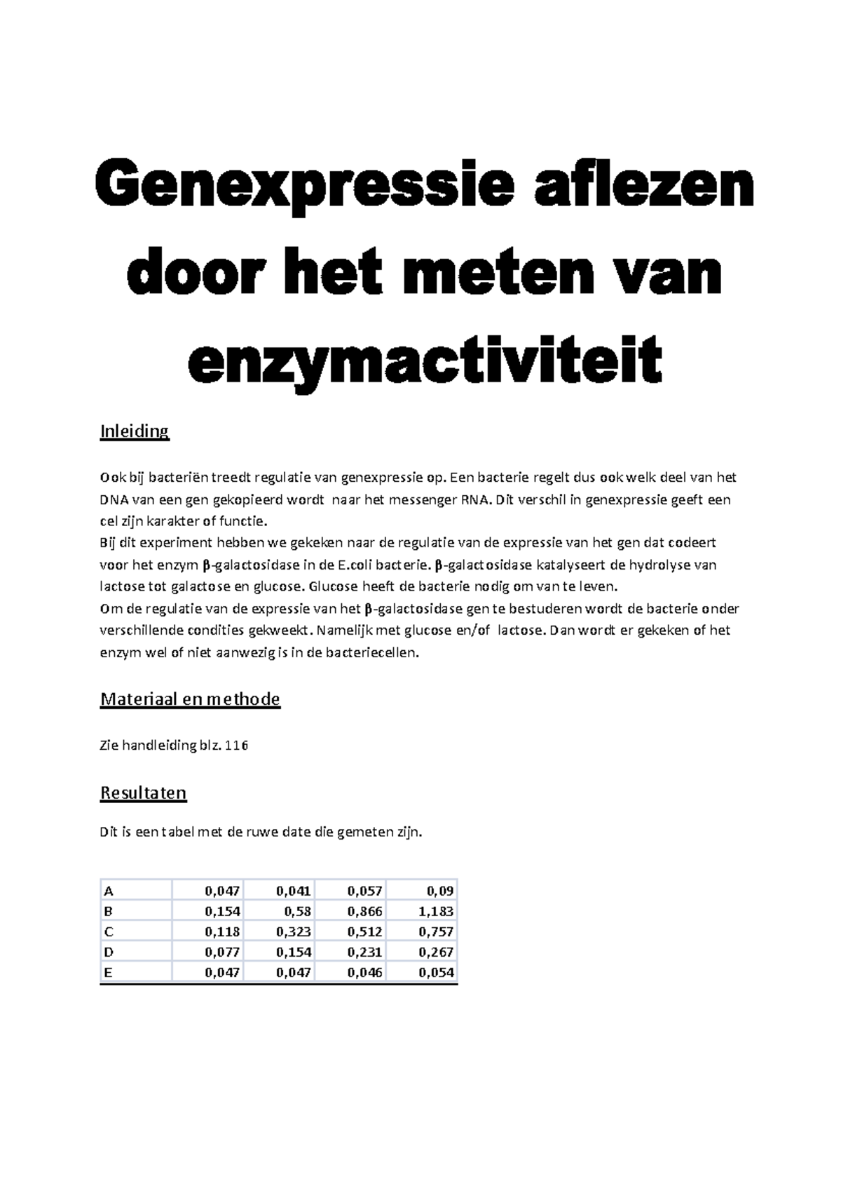 Practicum - Genexpressie aflezen door het meten van enzymactiviteit ...