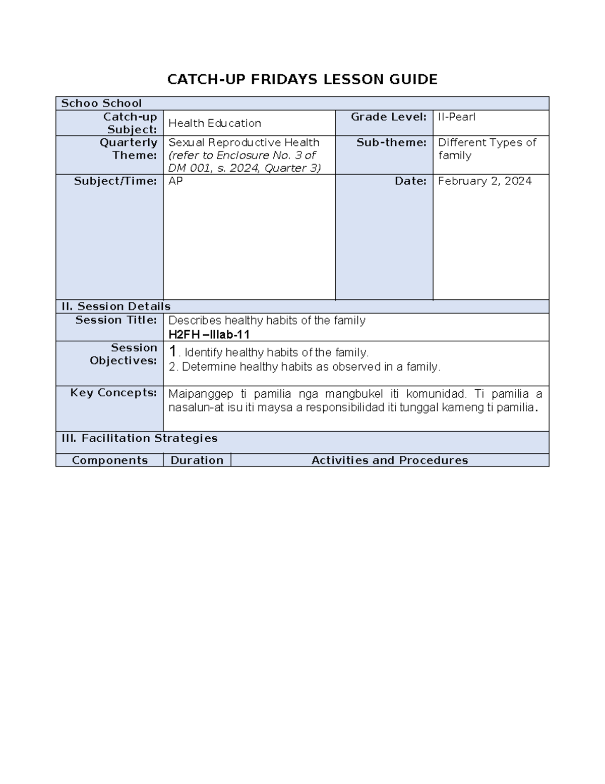 Catch - notes/outline - CATCH-UP FRIDAYS LESSON GUIDE Schoo School ...