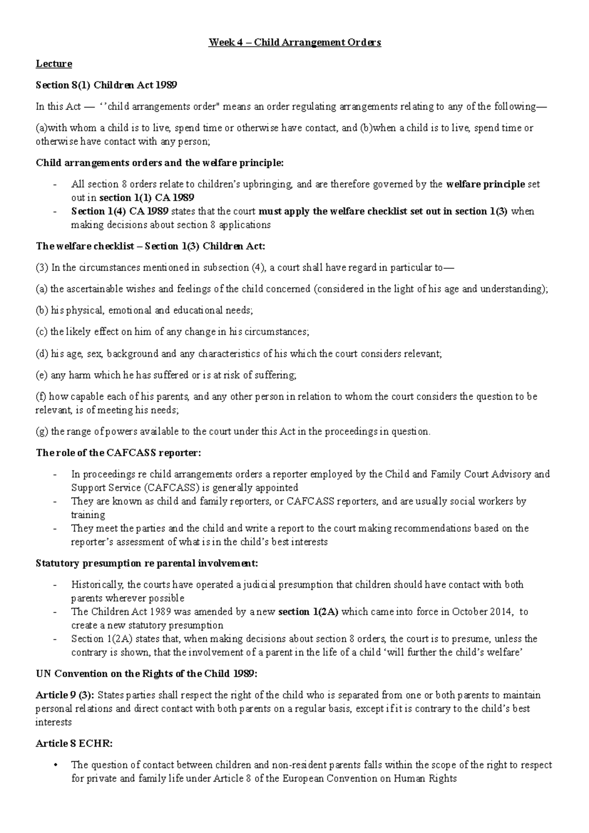 Week 4 - Child Arrangement Orders (Assignment) - Week 4 – Child ...