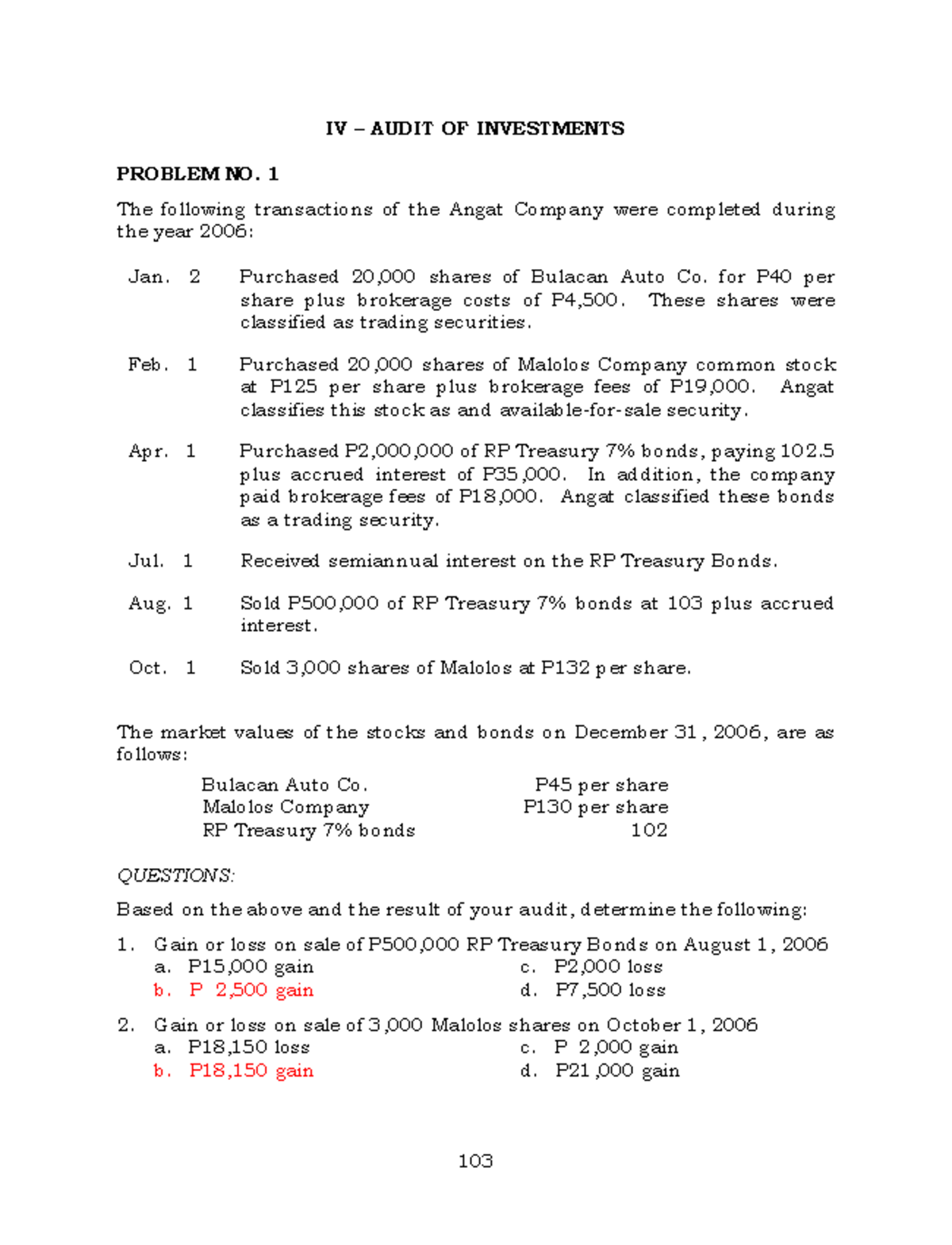 Audit-of-investment for Auditing problem reviewer - IV – AUDIT OF ...