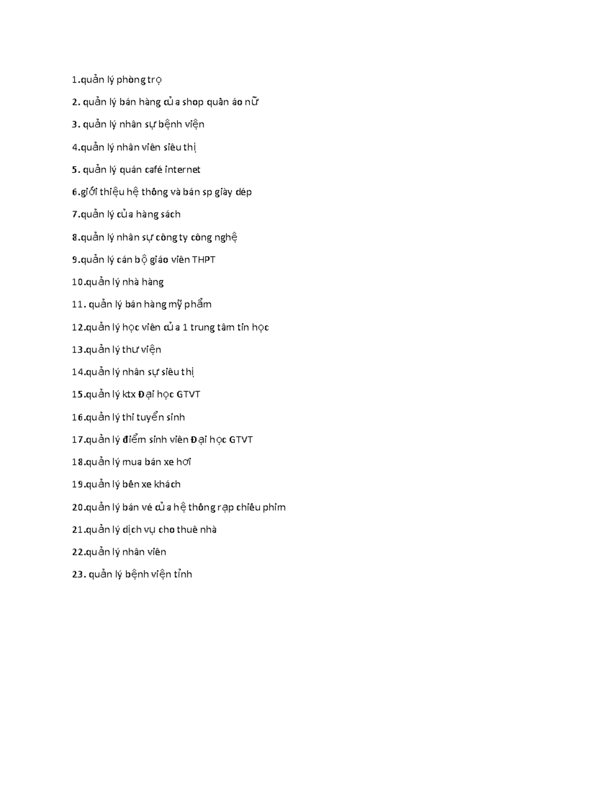 Tuyến - Luyên TẬP CSDL ĐIỂMMH - 1 ản lý phòng tr ọ 2. qu ản lý bán hàng c ủa shop quầần áo n ữ 3 ...