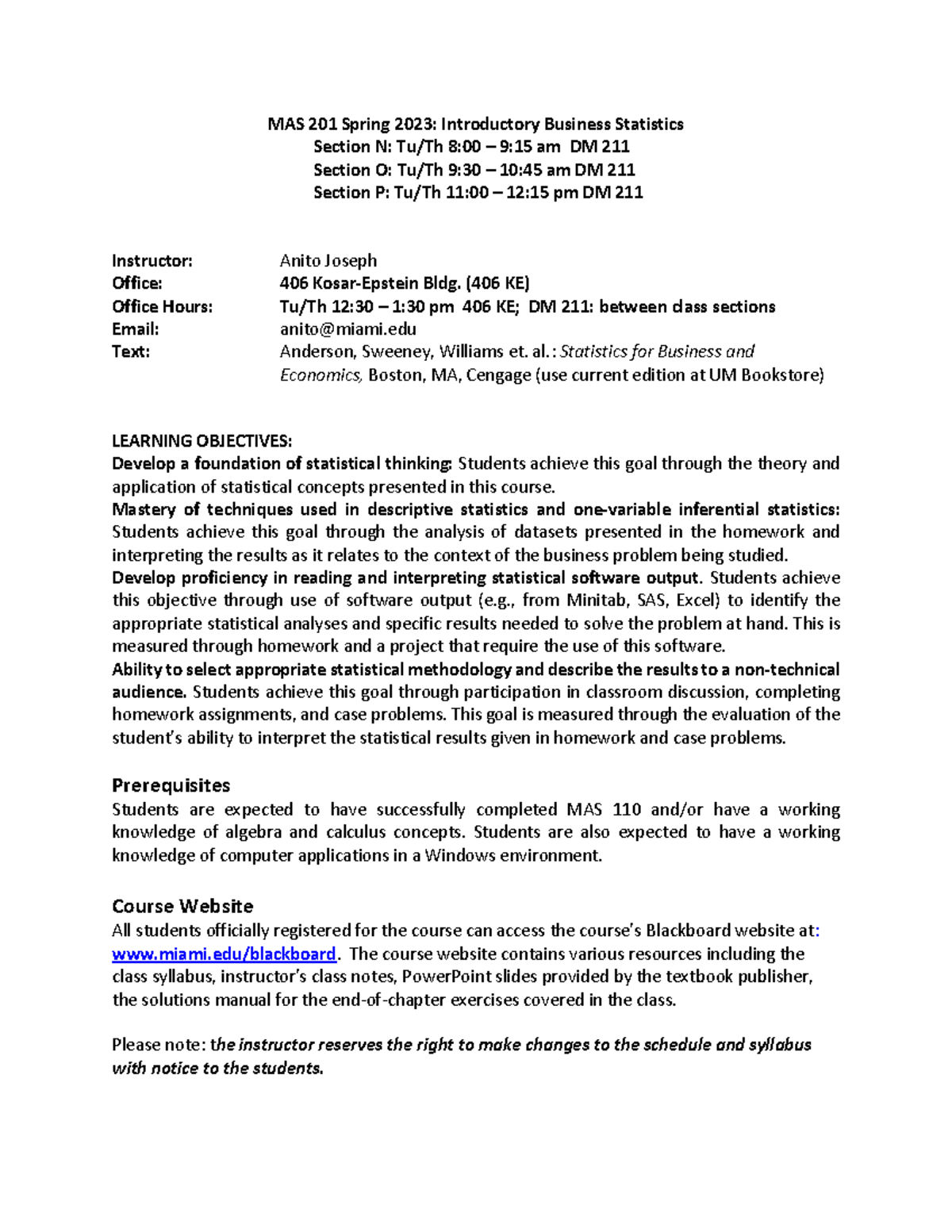 MAS201 Syllabus Spring 2023 - MAS 201 Spring 2023: Introductory ...