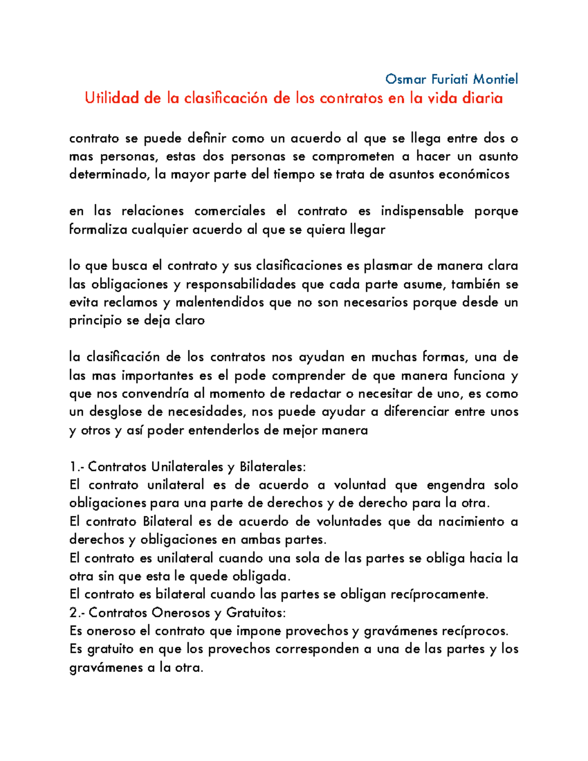 Clasificacion de los contratos - Contratos Unilaterales y Bilaterales ...