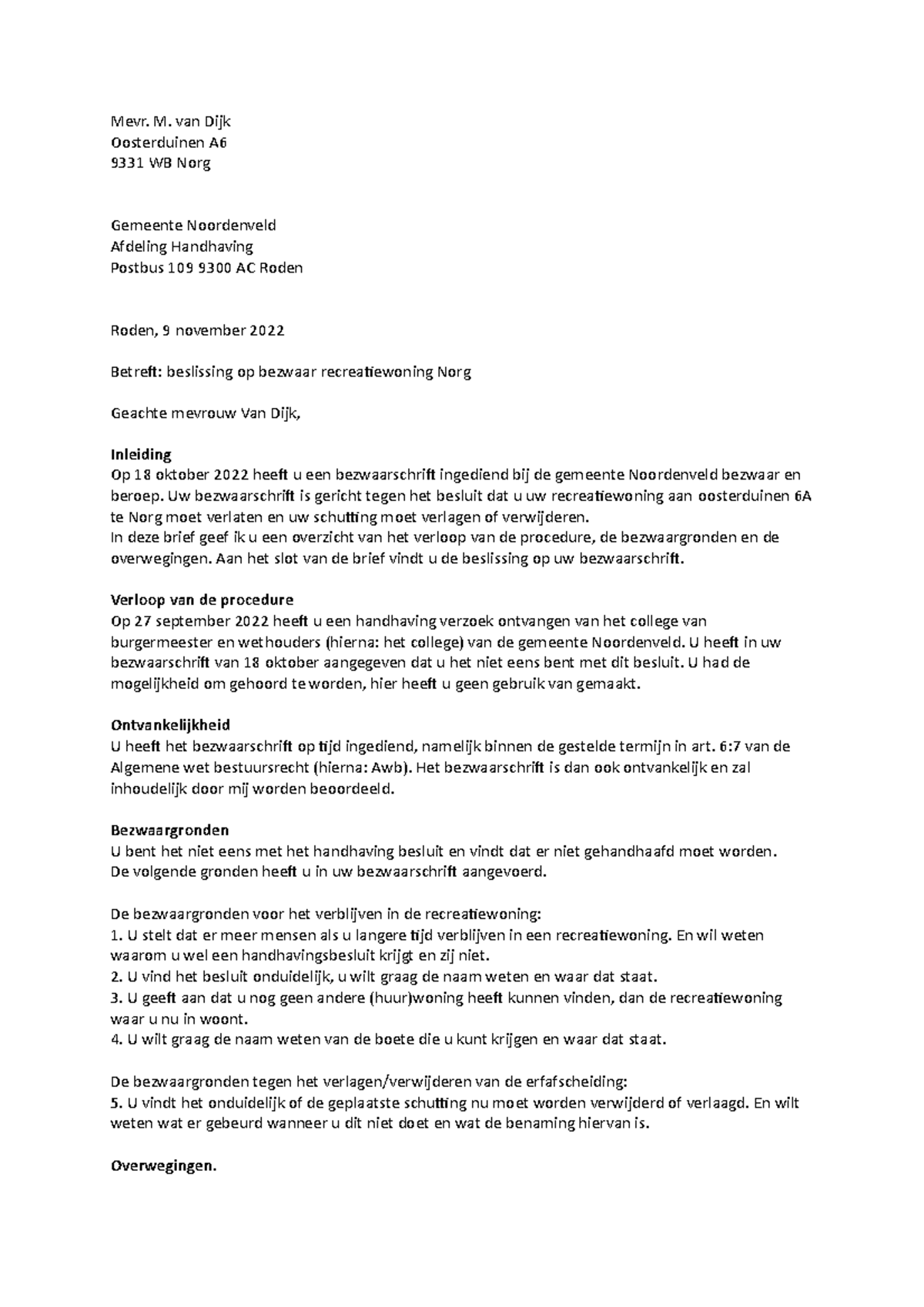 Beslissing op bezwaar - Bob - Mevr. M. van Dijk Oosterduinen A 9331 WB ...