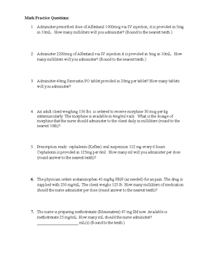 Adult 2 Practice Dosage Calculation Test-Heparin Calculations - Name