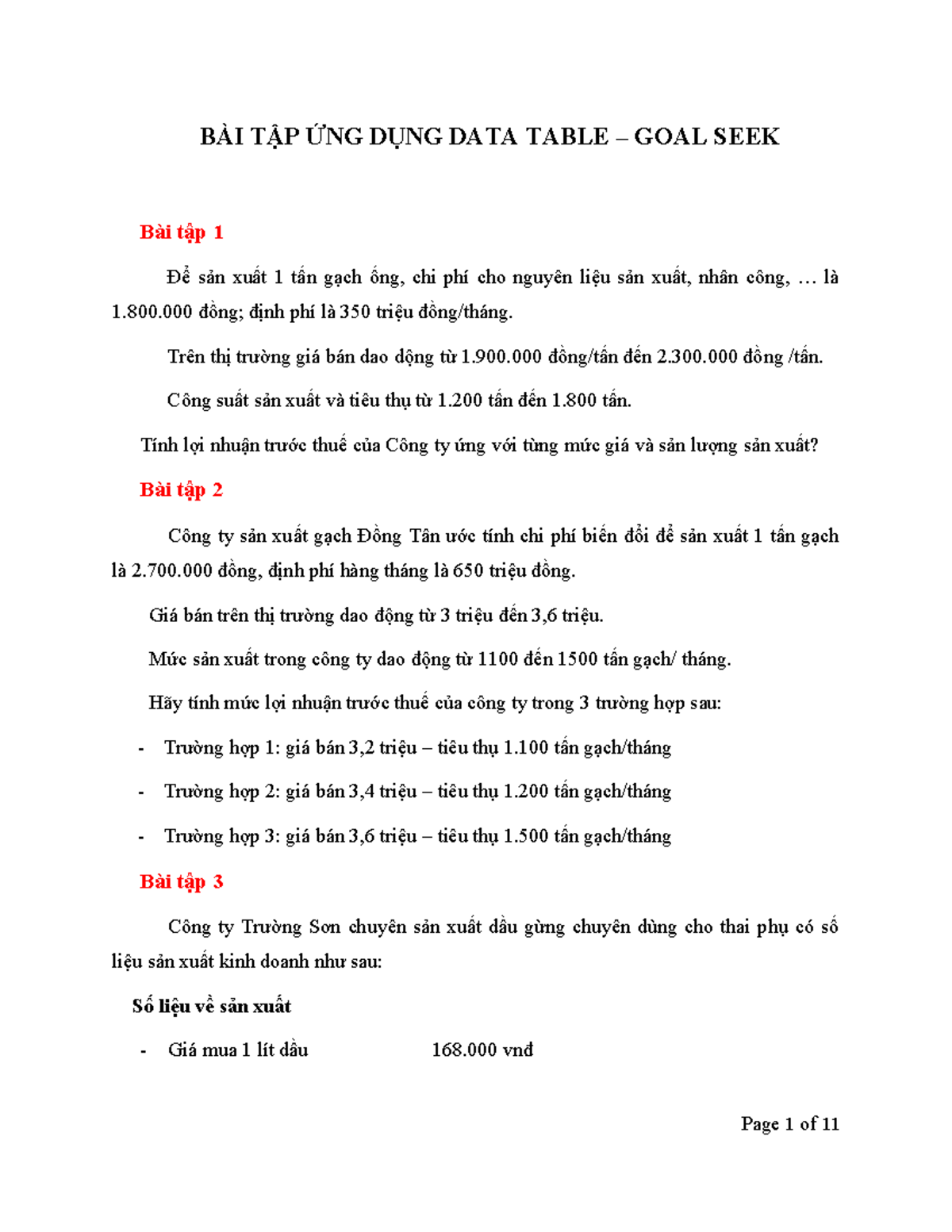 BAI TAP UNG DUNG DATA Table - GOAL SEEK - Solver - BÀI TẬP ỨNG DỤNG DATA TABLE – GOAL SEEK Bài ...