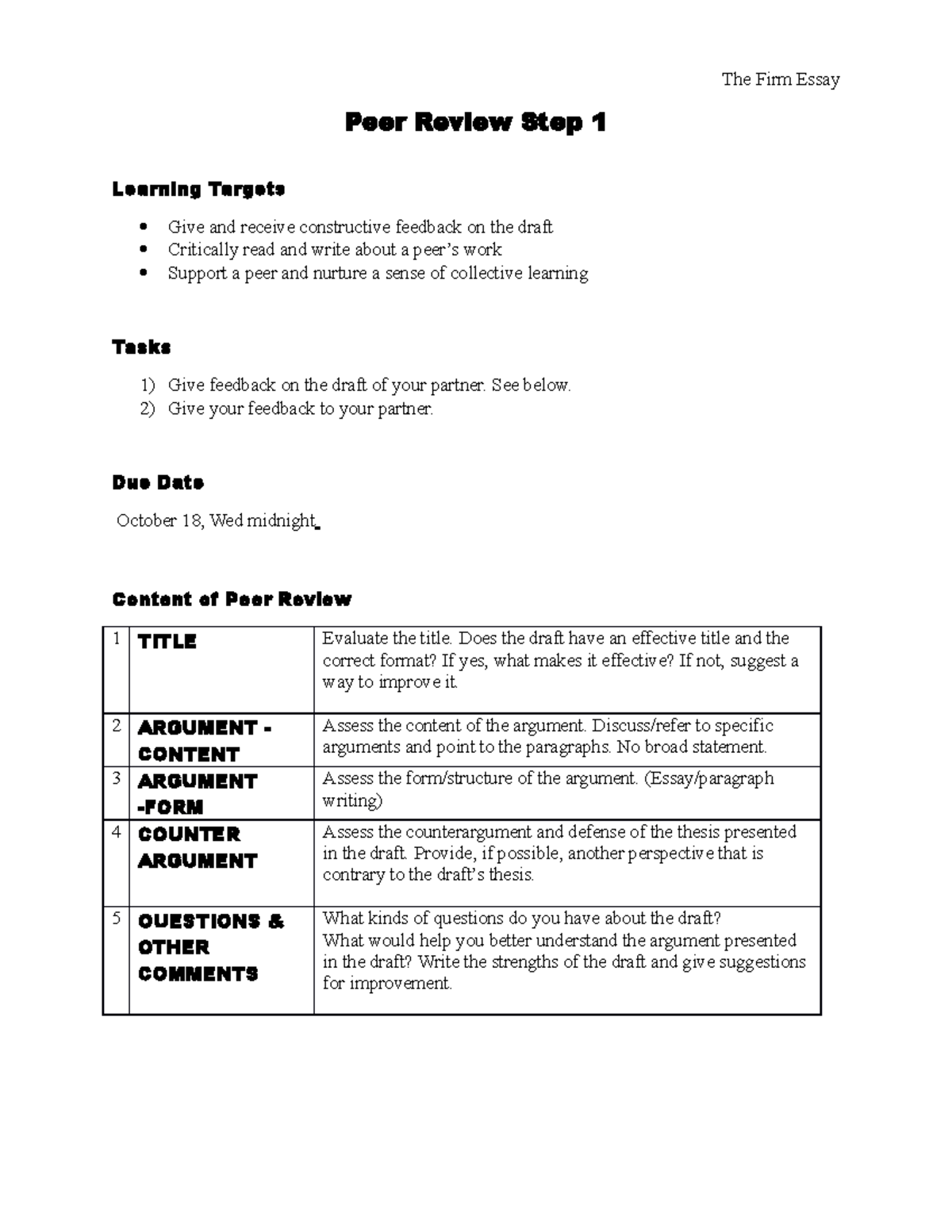 Peer Reivew Step 1 Directions - The Firm Essay Peer Review Step 1 ...