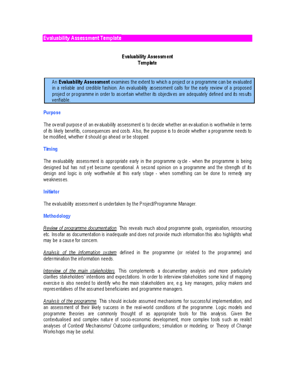 Evaluability Assessment Template - Sociology - MSU - Studocu