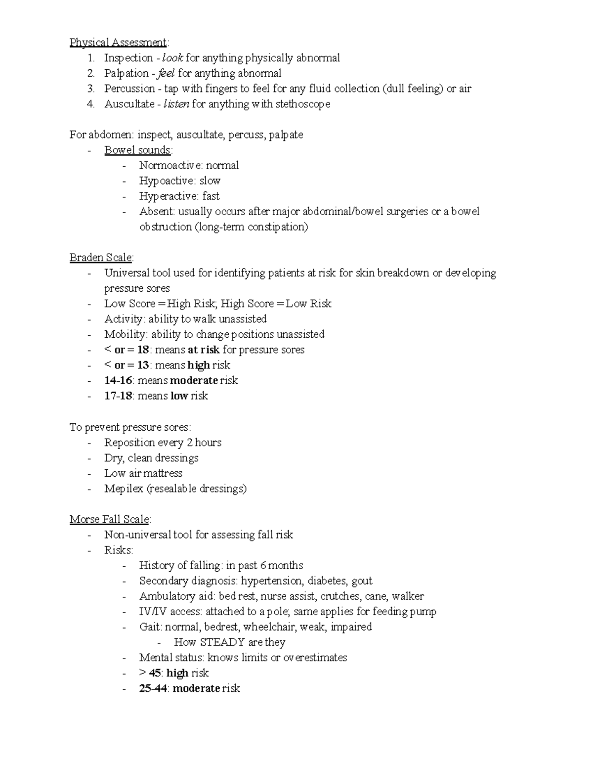 NURS101L Nursing Assessment - Physical Assessment: 1. Inspection - look ...