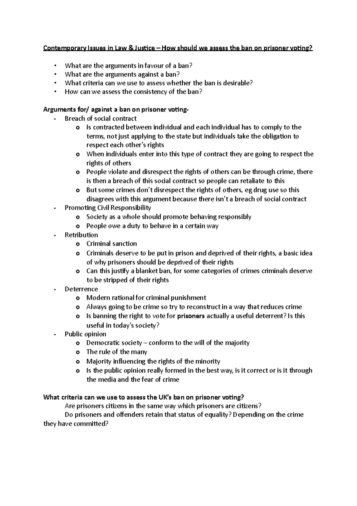 Contemporary Issues in Law What are the arguments in favour of a ban ...