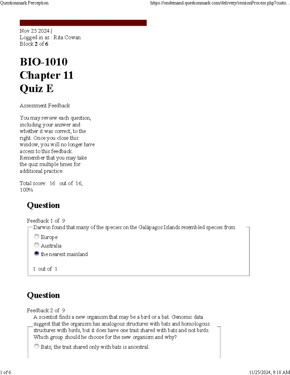 Quiz 11 - Questions and answers to Introductory Biology (Quiz 11) - Nov ...