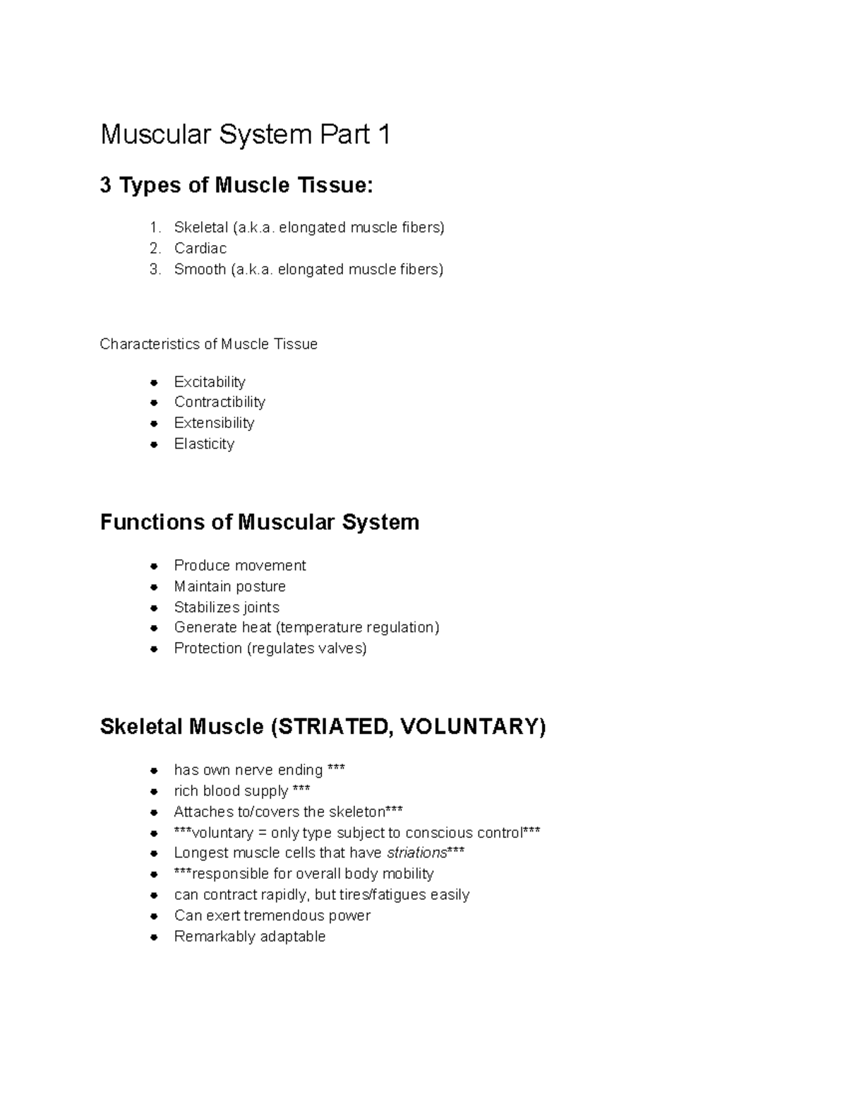 Muscular System Part 1 - important key notes for exams - Muscular ...