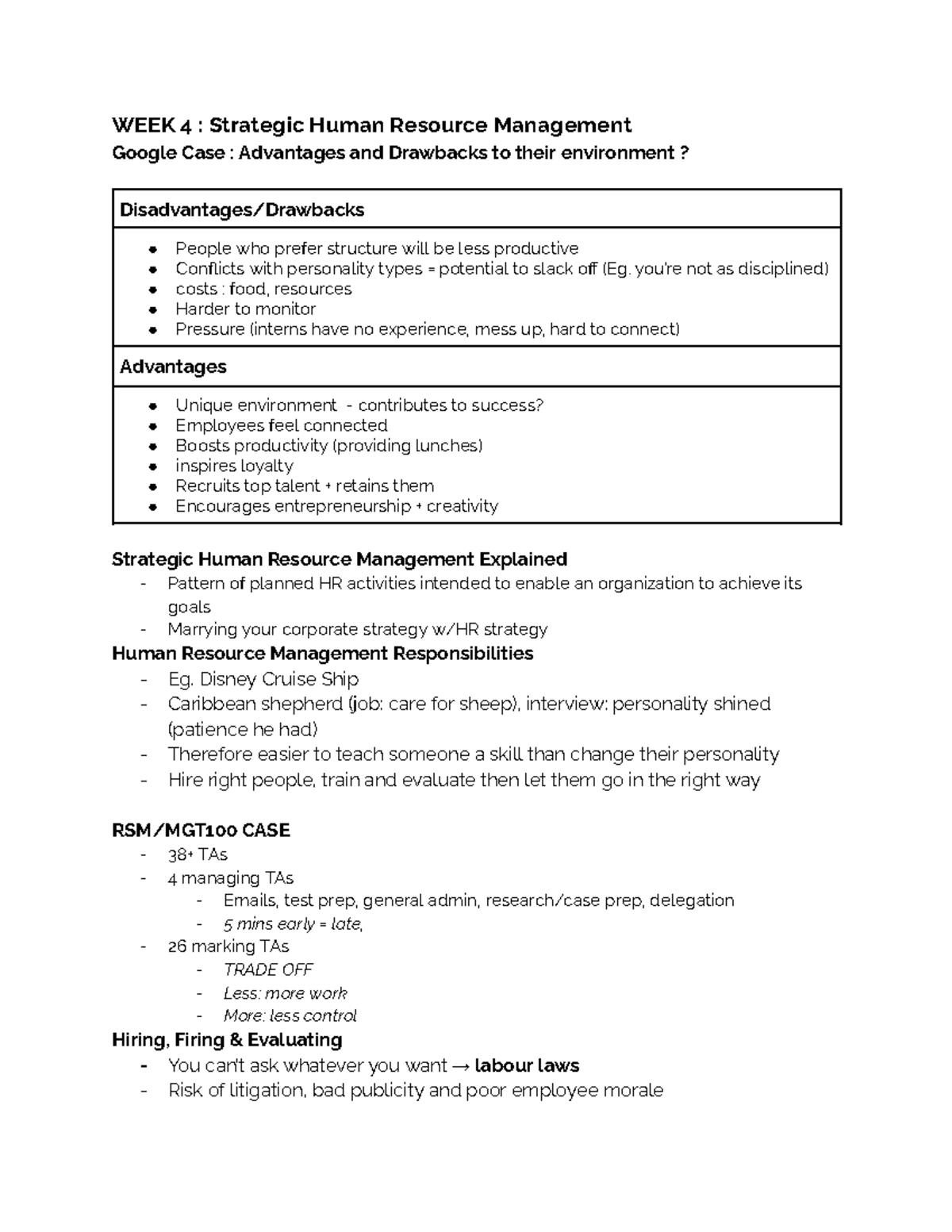 week 4 notes lec - WEEK 4 : Strategic Human Resource Management Google ...