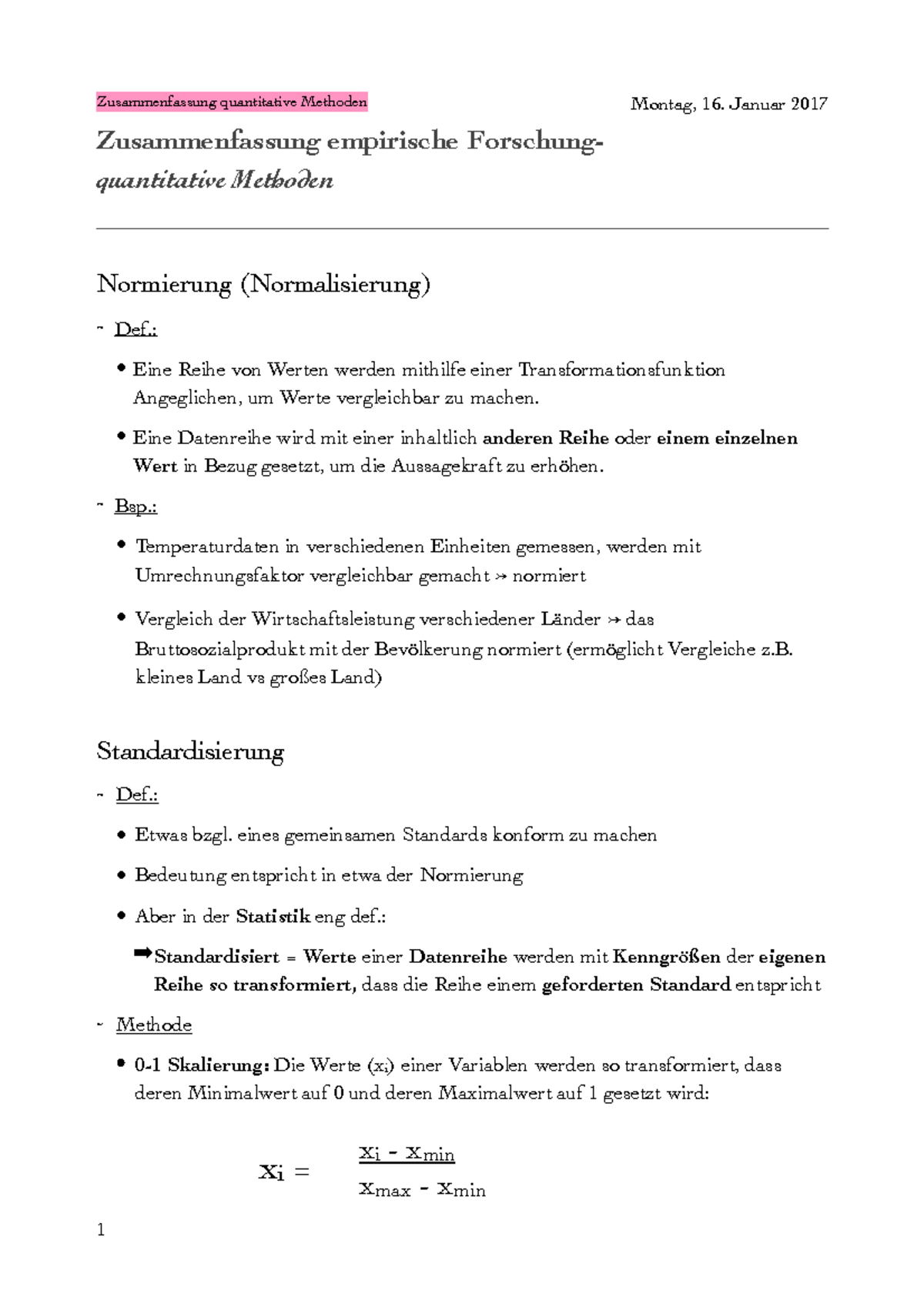 Zusammenfassung quantitative Methoden - Zusammenfassung empirische ...