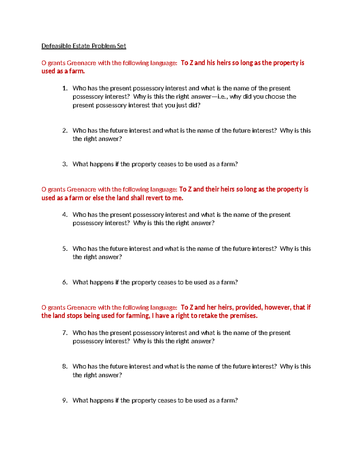 Defeasible+Estate+Problem+Set-1 - Defeasible Estate Problem Set O ...