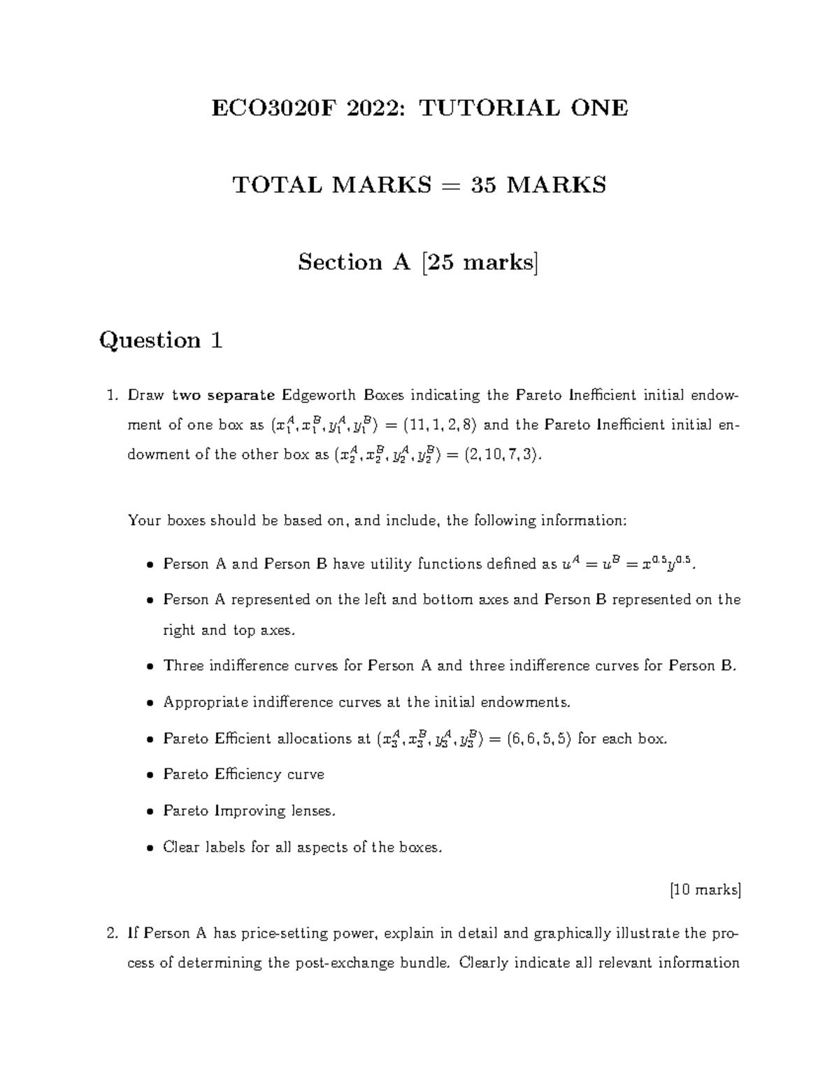 Tutorial 1 Questions - ECO3020F 2022: TUTORIAL ONE TOTAL MARKS = 35 ...