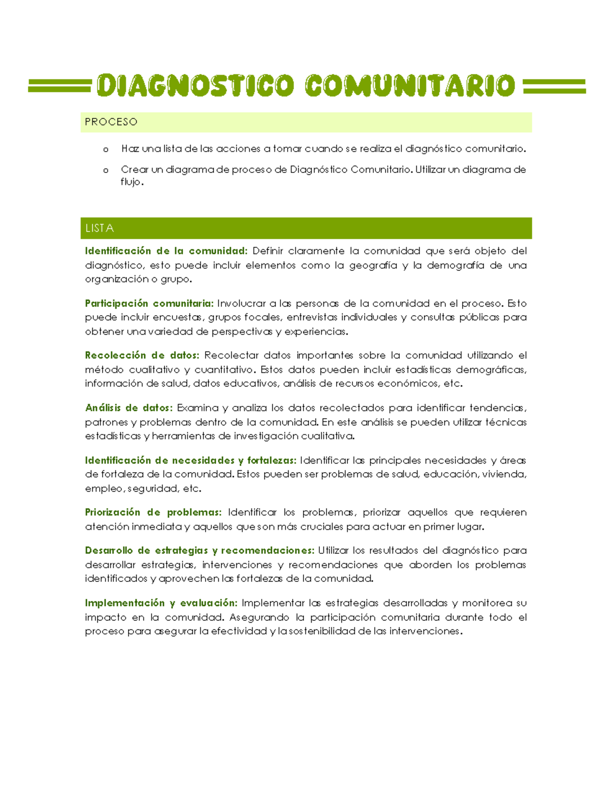 Diagnostico comunitario - DIAGNOSTICO COMUNITARIO PROCESO o Haz una ...