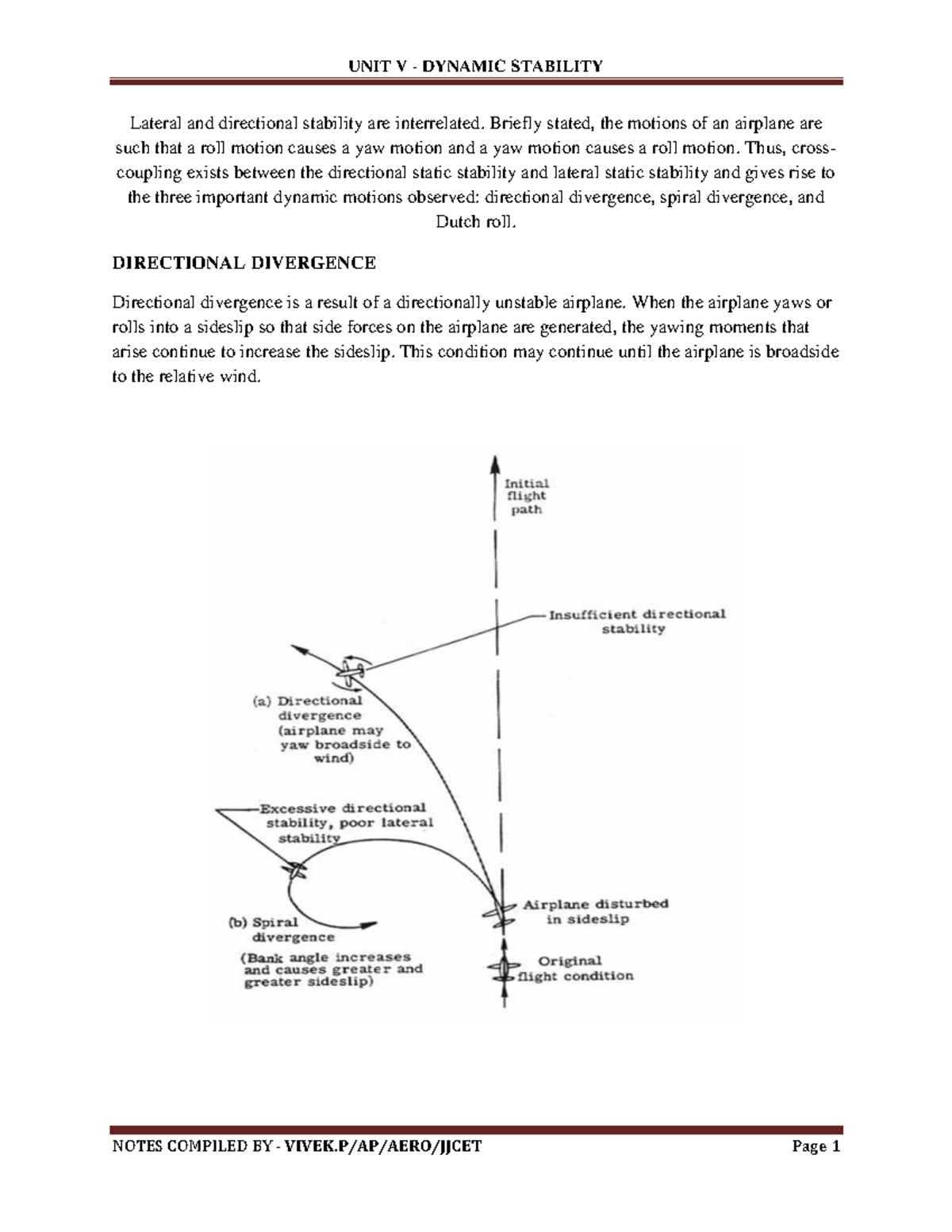 UNIT V - AE3691 FLIGHT DYNAMIC UNIT 5 - Lateral and directional ...