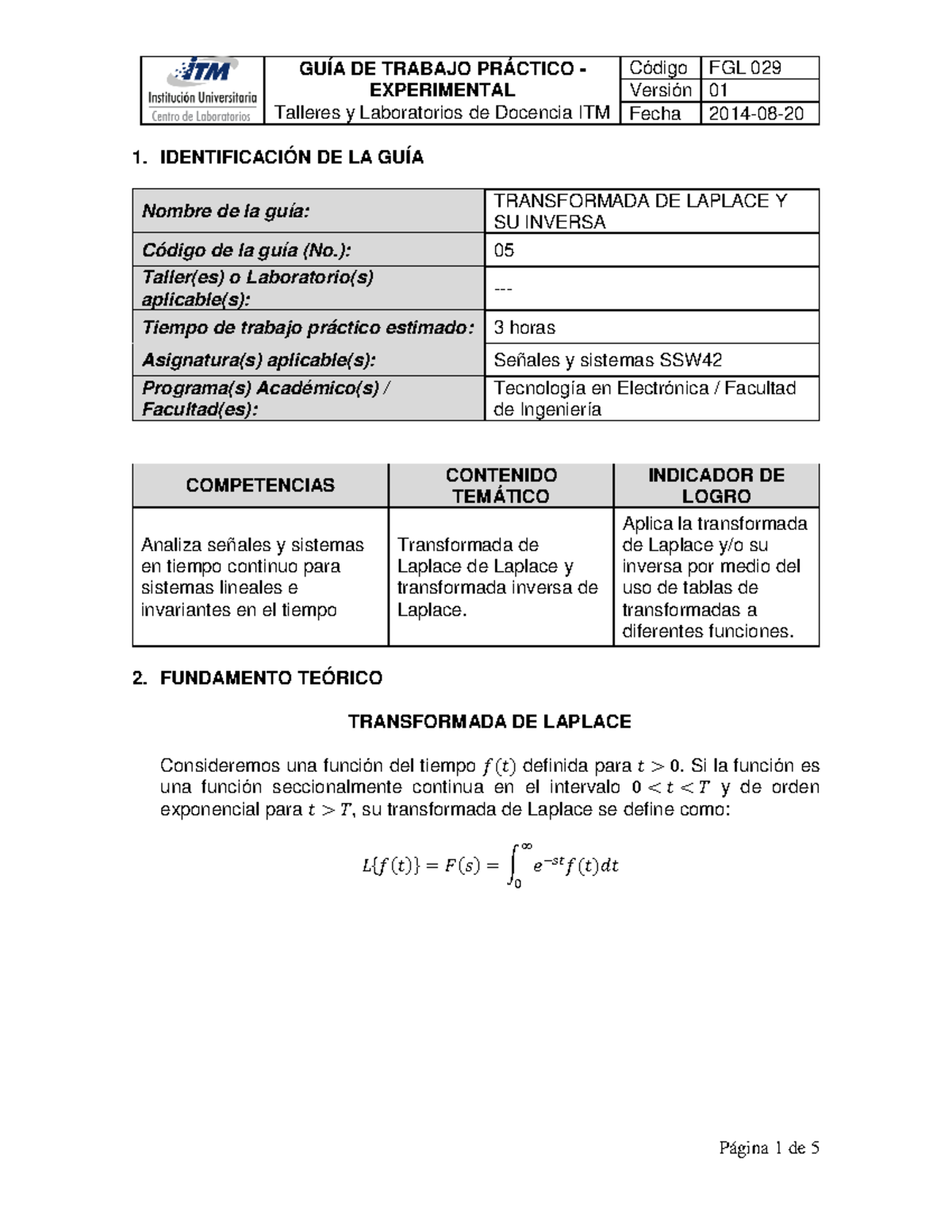 5 Transformada de Laplace - Warning: TT: undefined function: 32 EXPERIMENTAL Talleres y ...