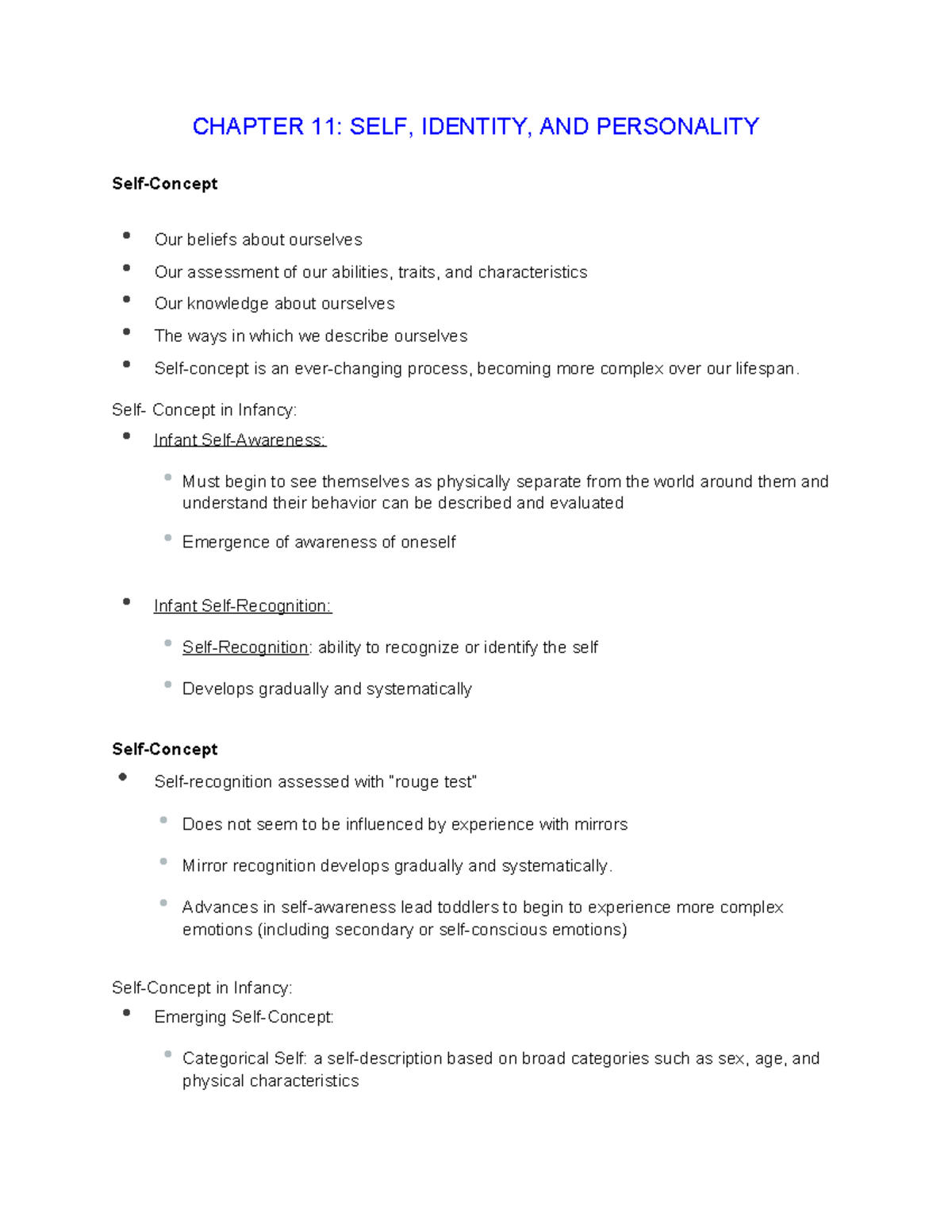 CH 11 Lifespan - self, identity, and personality - CHAPTER 11: SELF ...
