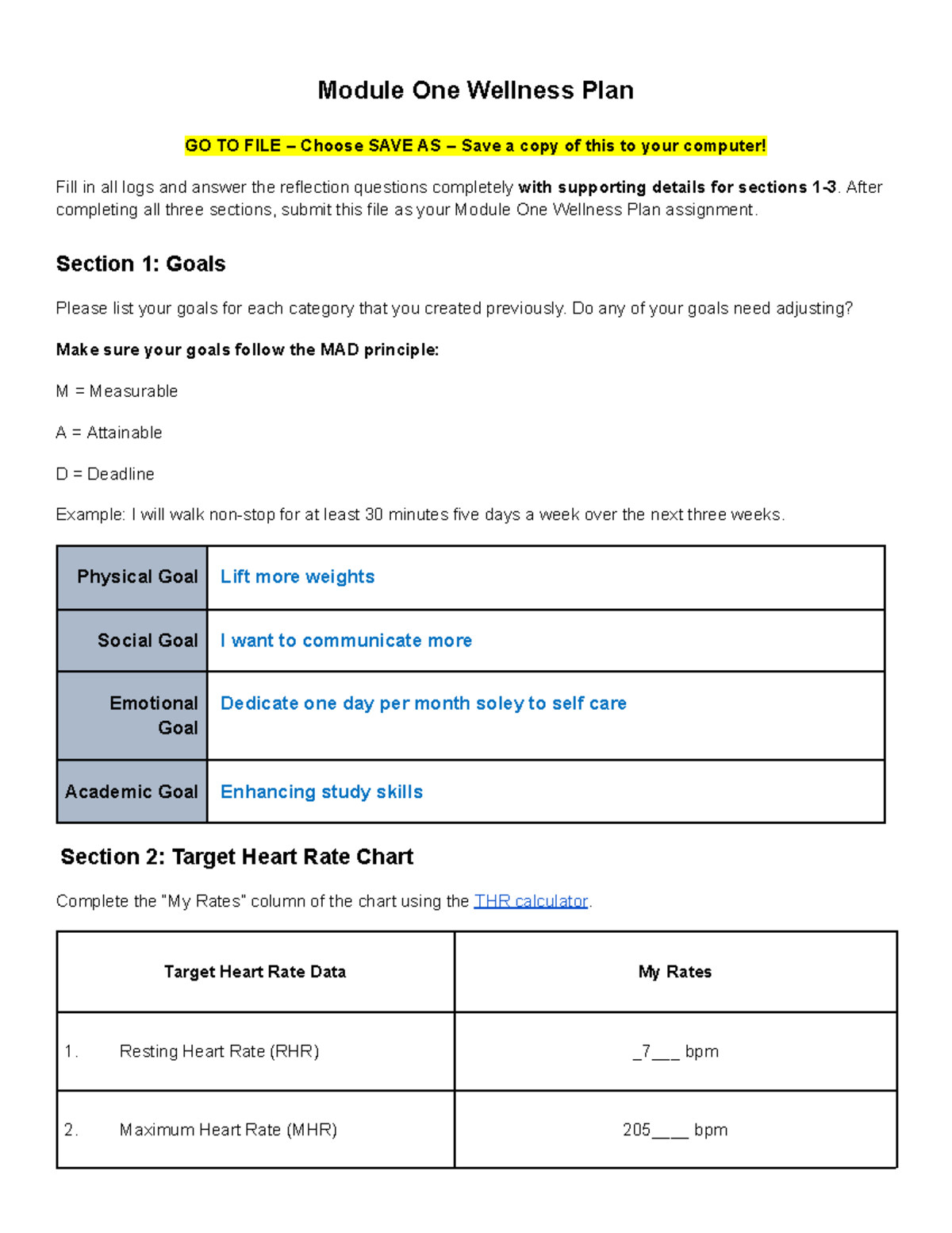 Module 1 Wellness Plan daniria - Module One Wellness Plan GO TO FILE ...