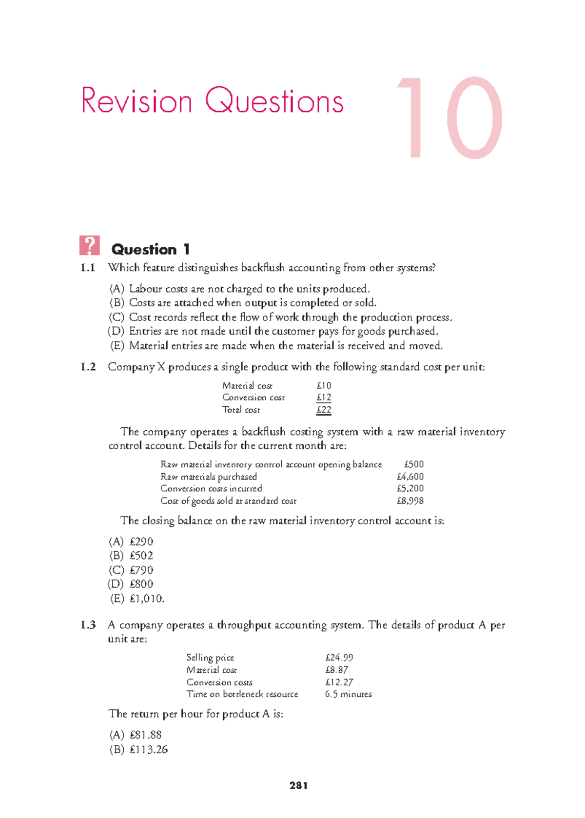 Costing Systems Exercises - 281 Question 1 1 Which feature distinguishes backfl ush accounting ...