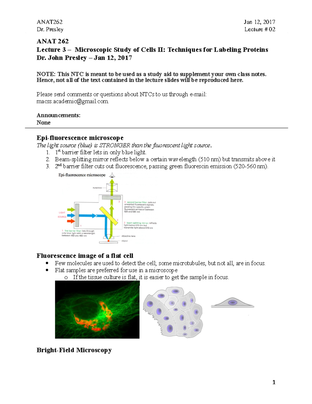 Microscopic Study of Cells II - Dr. Presley Lecture # 02 ANAT 262 ...