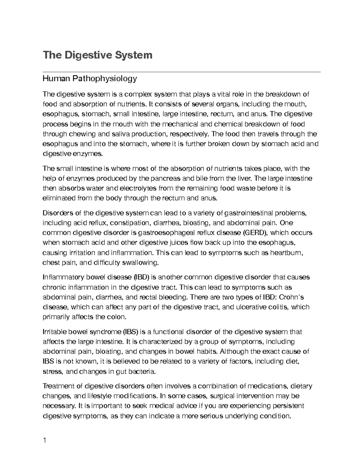 The Digestive System - The Digestive System Human Pathophysiology The ...
