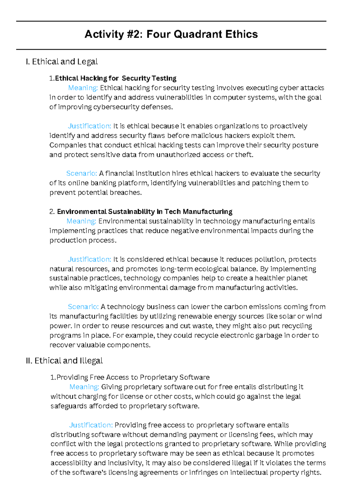 Four Quadrant Ethics - Ethical and Legal 1 Hacking for Security Testing ...