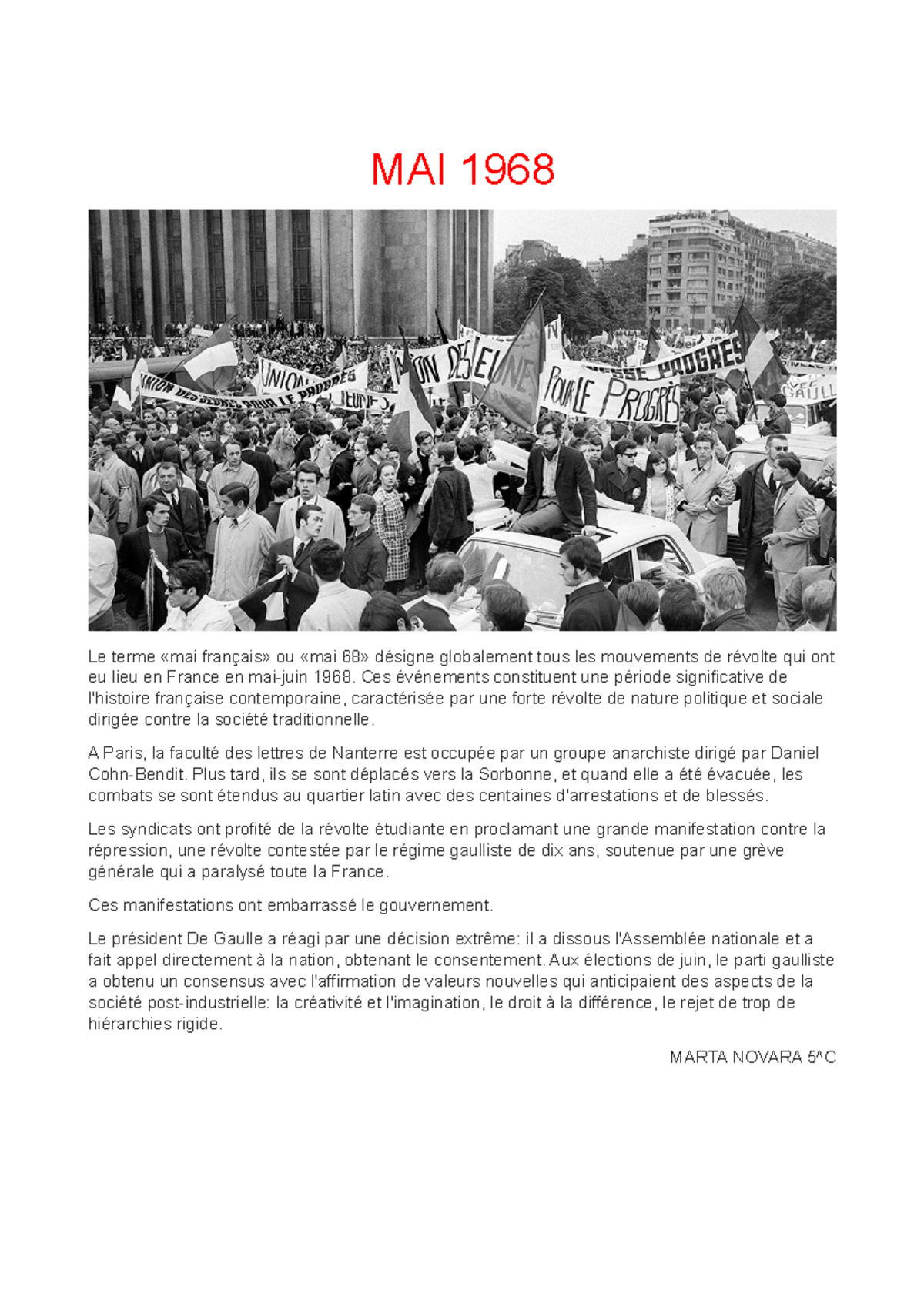 Mai 1968 rivoluzione - MAI 1968 Le terme «mai français» ou «mai 68 ...