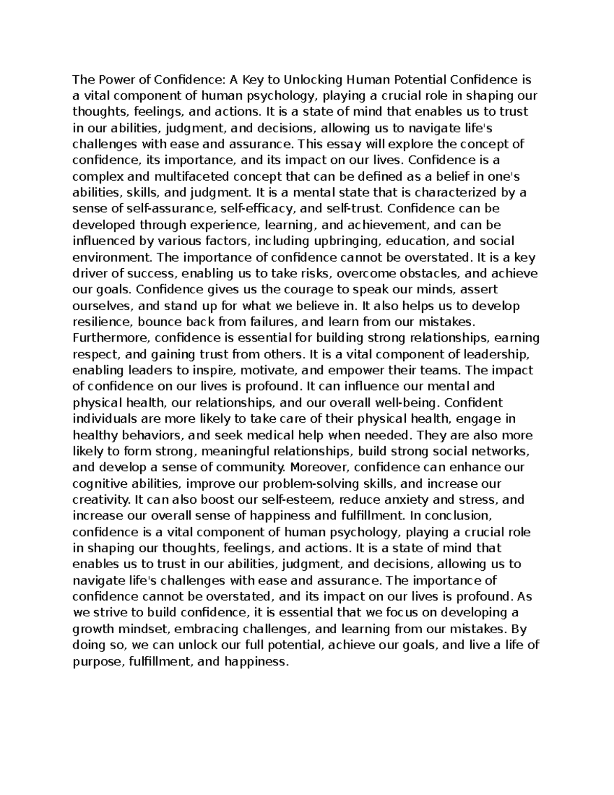 Confidence essay - The Power of Confidence: A Key to Unlocking Human ...