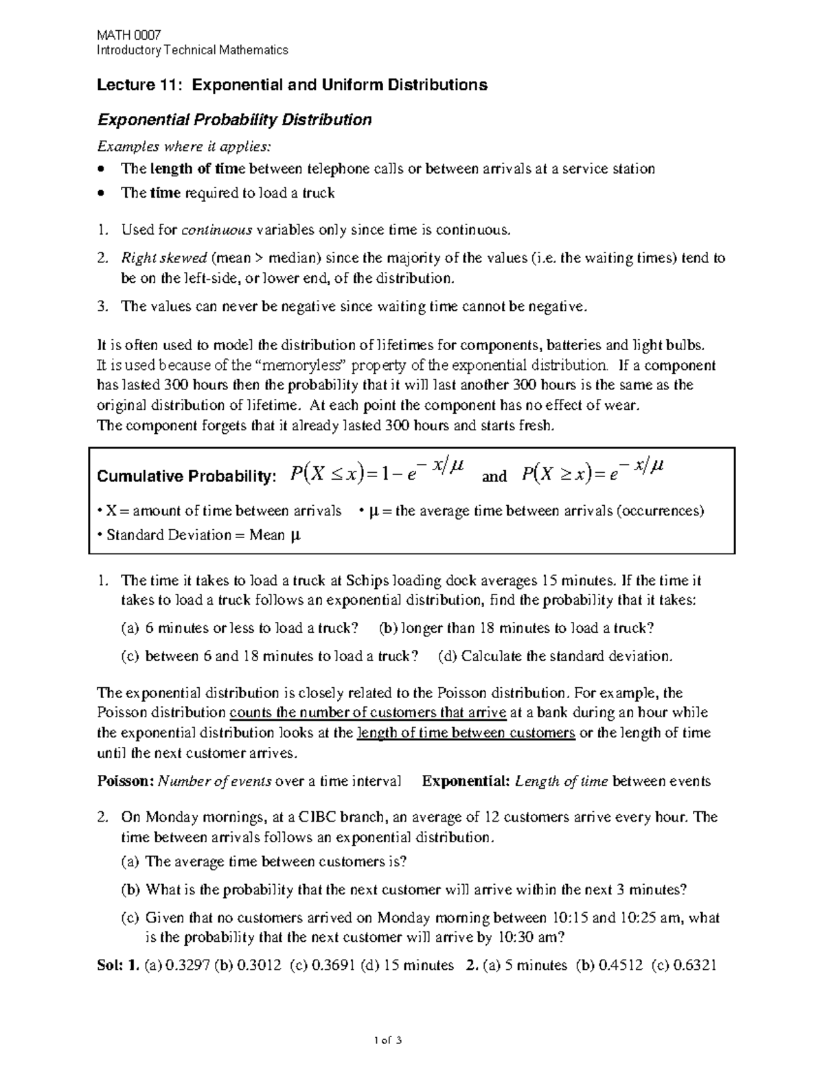 Lecture 11-Tech Math Intro - MATH 0007 Introductory Technical ...