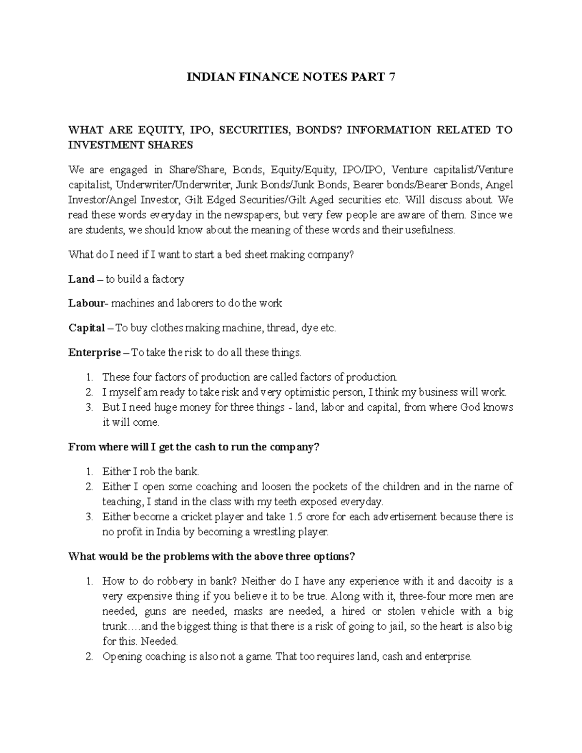 Indian Finance Notes PART 7 - INDIAN FINANCE NOTES PART 7 WHAT ARE ...