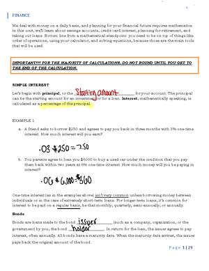 Finance HW 3 - MATH 110 | FINANCE HW #3 (PGS 1 – 21) Name