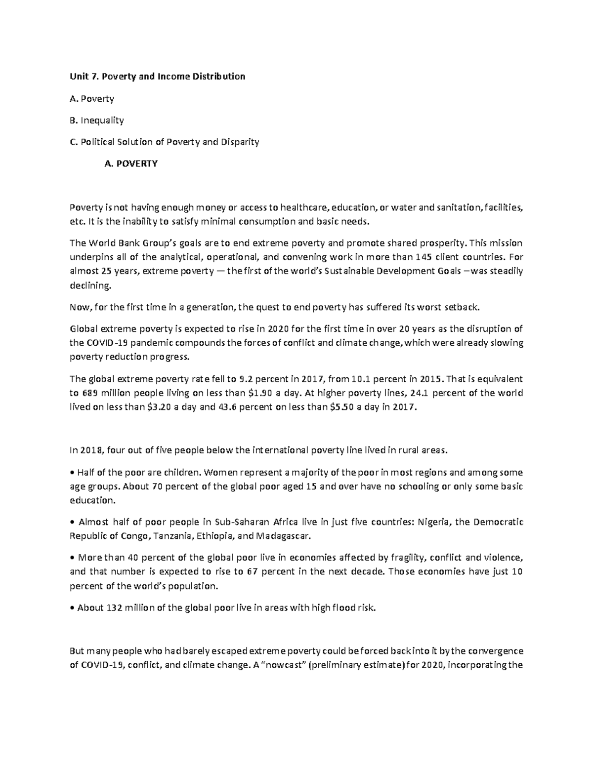 Econ Finals (edited)-27-28 - Unit 7. Poverty and Income Distribution A ...