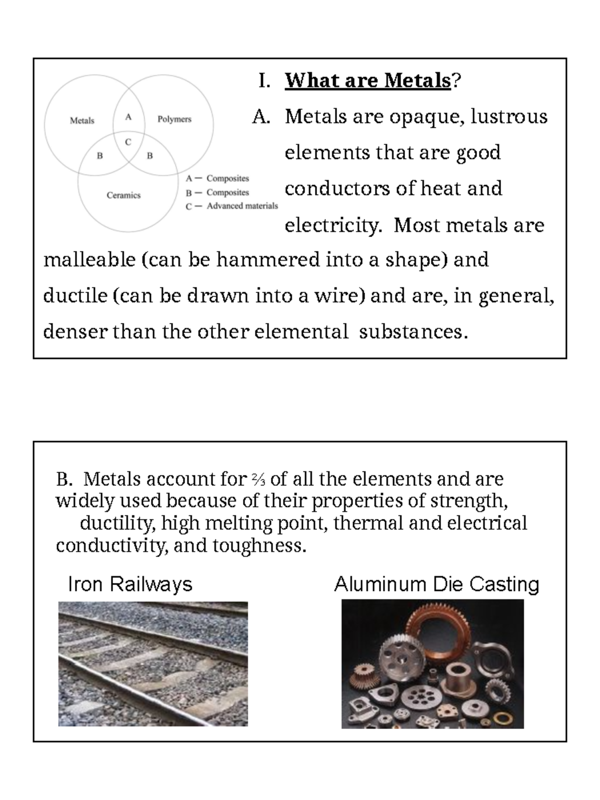 TCHR Notes 6 Metals - I. What are Metals? A. Metals are opaque ...
