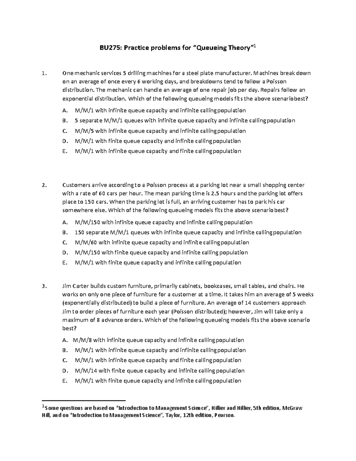 Problems Queueing - practice questions to help - BU275: Practice problems for “Queueing Theory ...