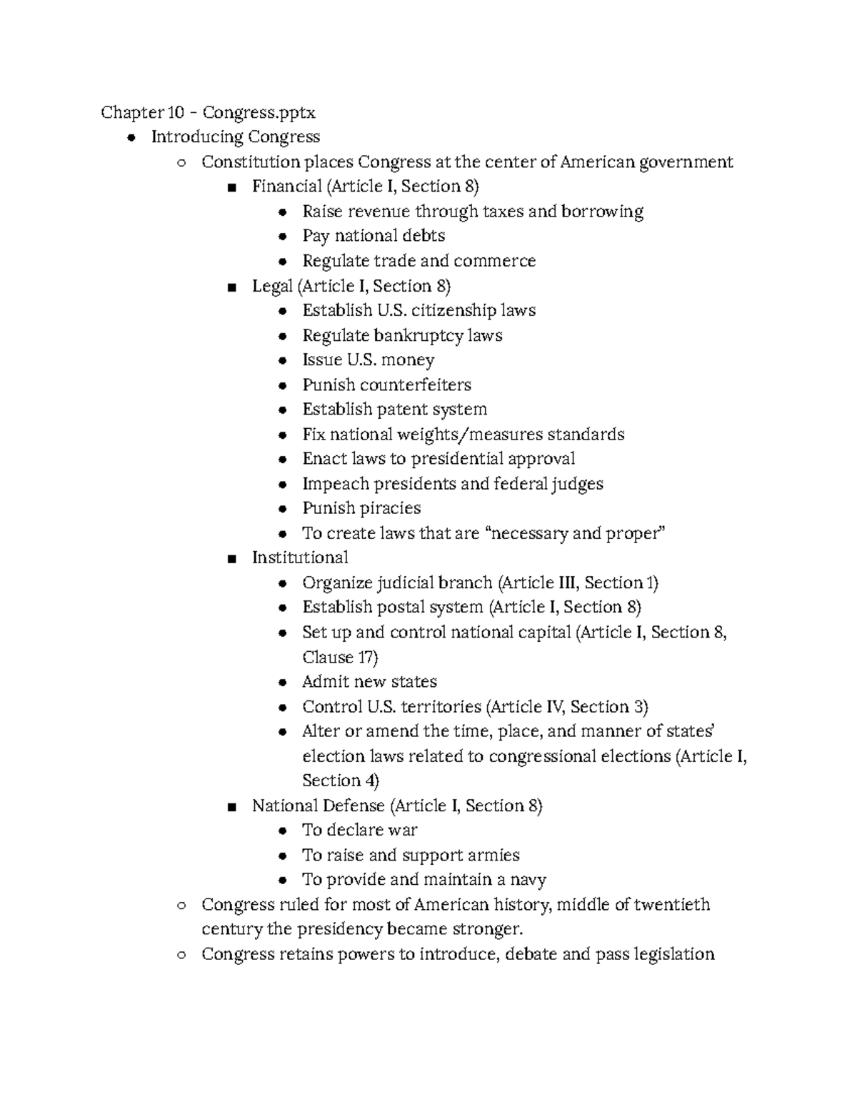 Ch. 10 Congress - Chapter 10 - Congress Introducing Congress ...