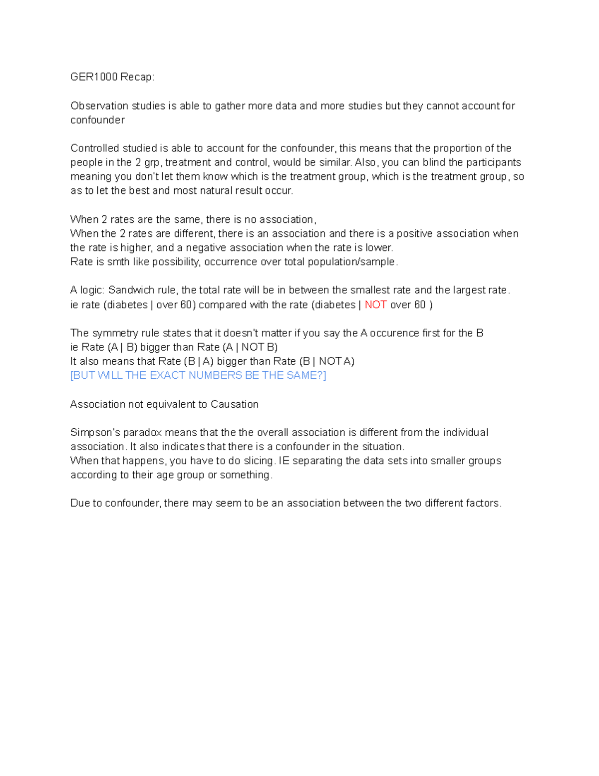 GER1000 Tutorial 1 - GER1000 Recap: Observation studies is able to gather more data and more ...