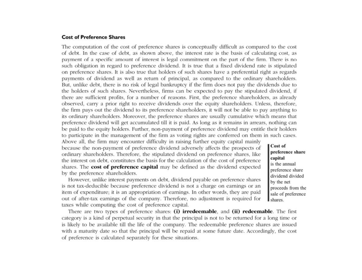 Cost of Preference Shares - Financial Management - Studocu